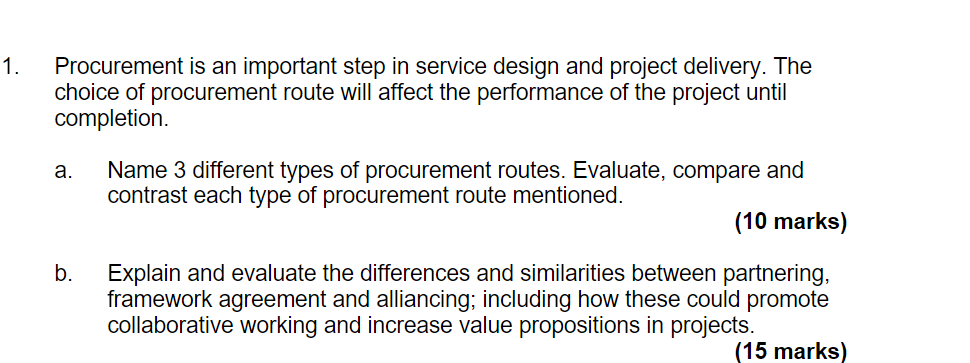 Solved 1. Procurement is an important step in service design | Chegg.com