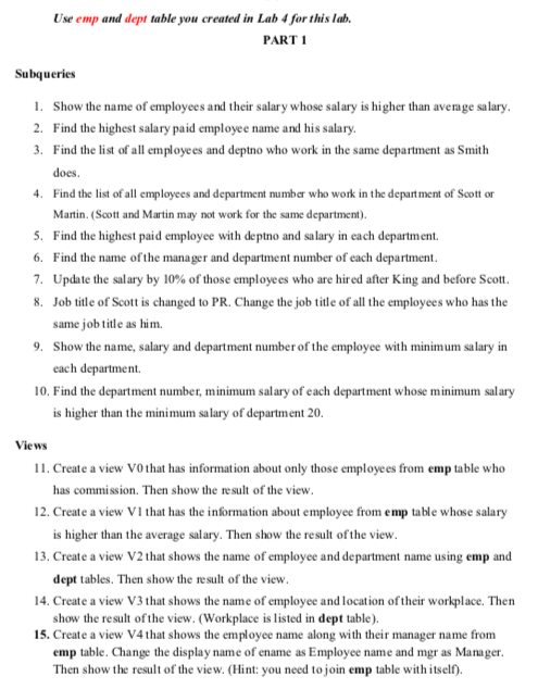 Solved EMP EMPNO ENAME JOB MGR HIREDATE SAL COMM DEPTNO - - | Chegg.com