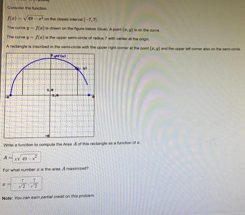 Solved Consider the function. f(x) = 49 - 22 on the closed | Chegg.com