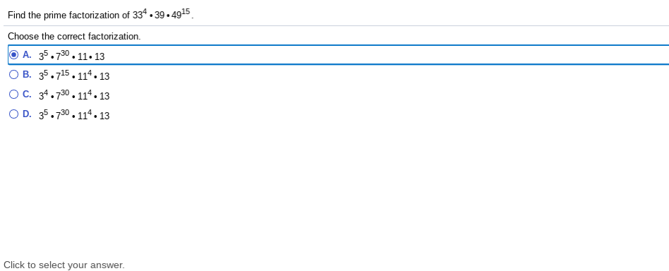 Solved Find the prime factorization of 334.39.4915 Choose | Chegg.com