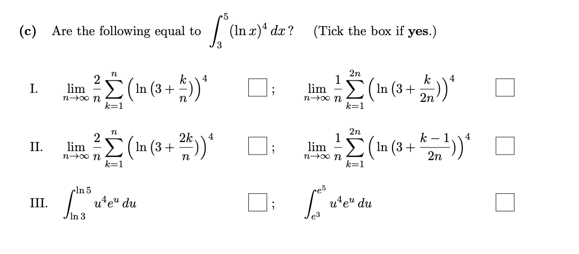 Solved (c) Are the following equal to (Tick the box if yes.) | Chegg.com