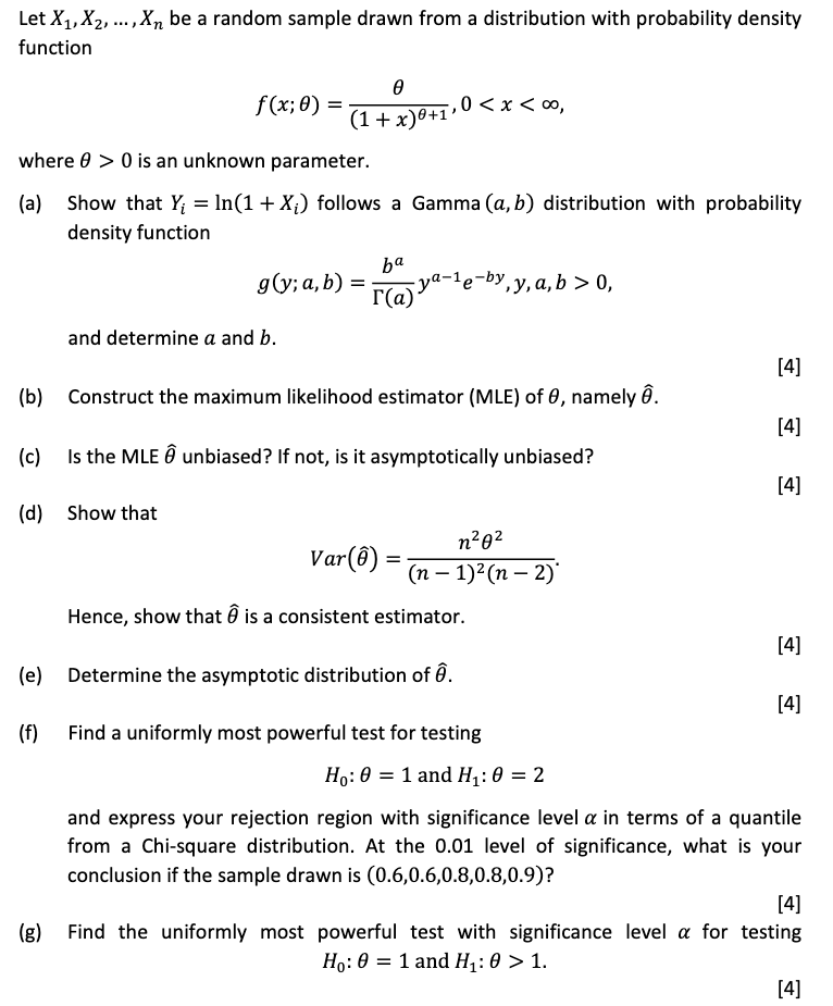 Solved Let X1, X2, ...,Xn be a random sample drawn from a | Chegg.com
