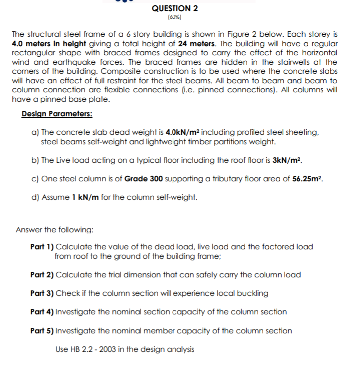 Solved QUESTION 2 (60%) The structural steel frame of a 6 | Chegg.com