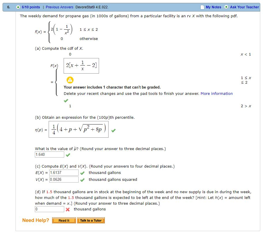 Solved 6. 6/10 points I Previous Answers DevoreStat9 | Chegg.com