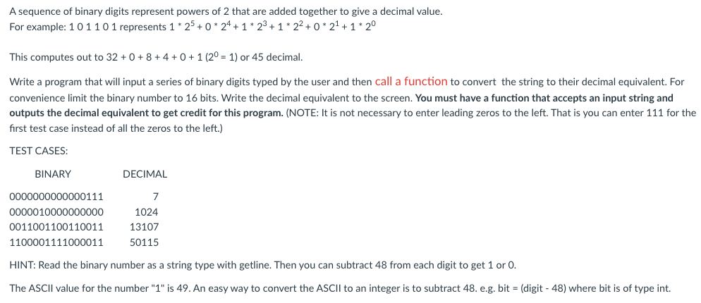 Solved A sequence of binary digits represent powers of 2 | Chegg.com