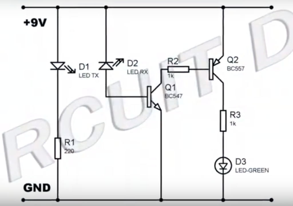 02 BC557 R2 1k Q1 D2 LED RX LED TX BC547 R3 1k R1 D3 | Chegg.com