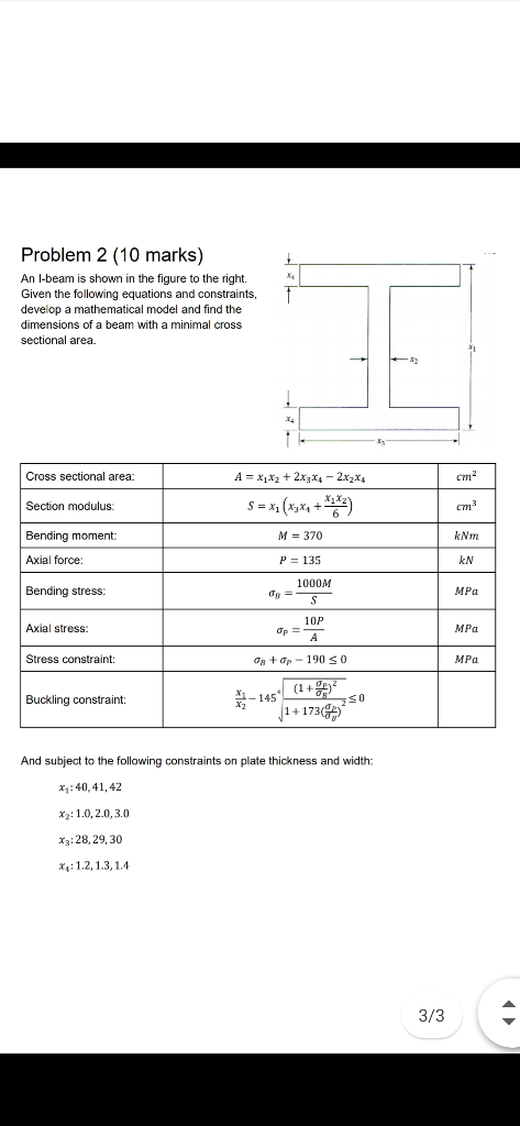 + Problem 2 (10 marks) An I-beam is shown in the | Chegg.com