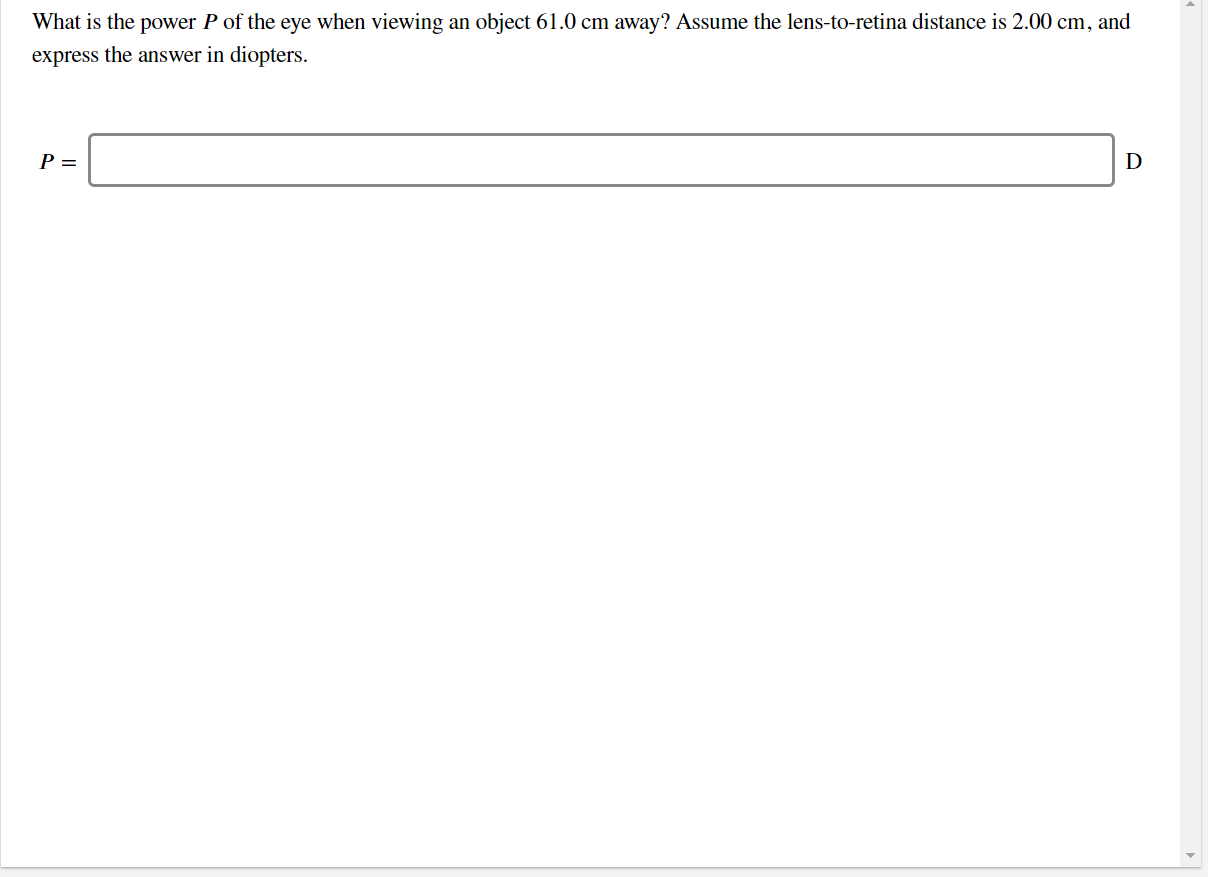 Solved What is the power P of the eye when viewing an object | Chegg.com