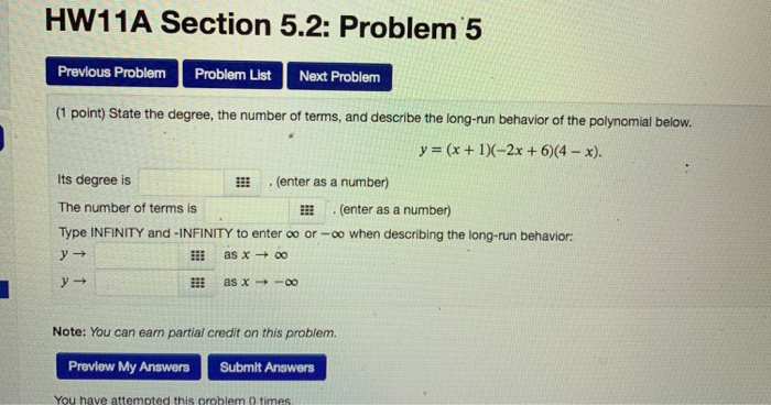 Solved HW11A Section 5.2: Problem5 Previous Problem Problem | Chegg.com