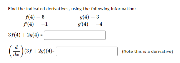 Solved Find the indicated derivatives, using the following | Chegg.com