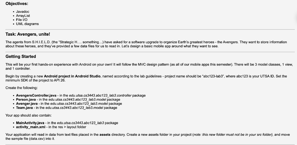 Solved Objectives: - Javadoc - ArrayList - File l/O - UML | Chegg.com