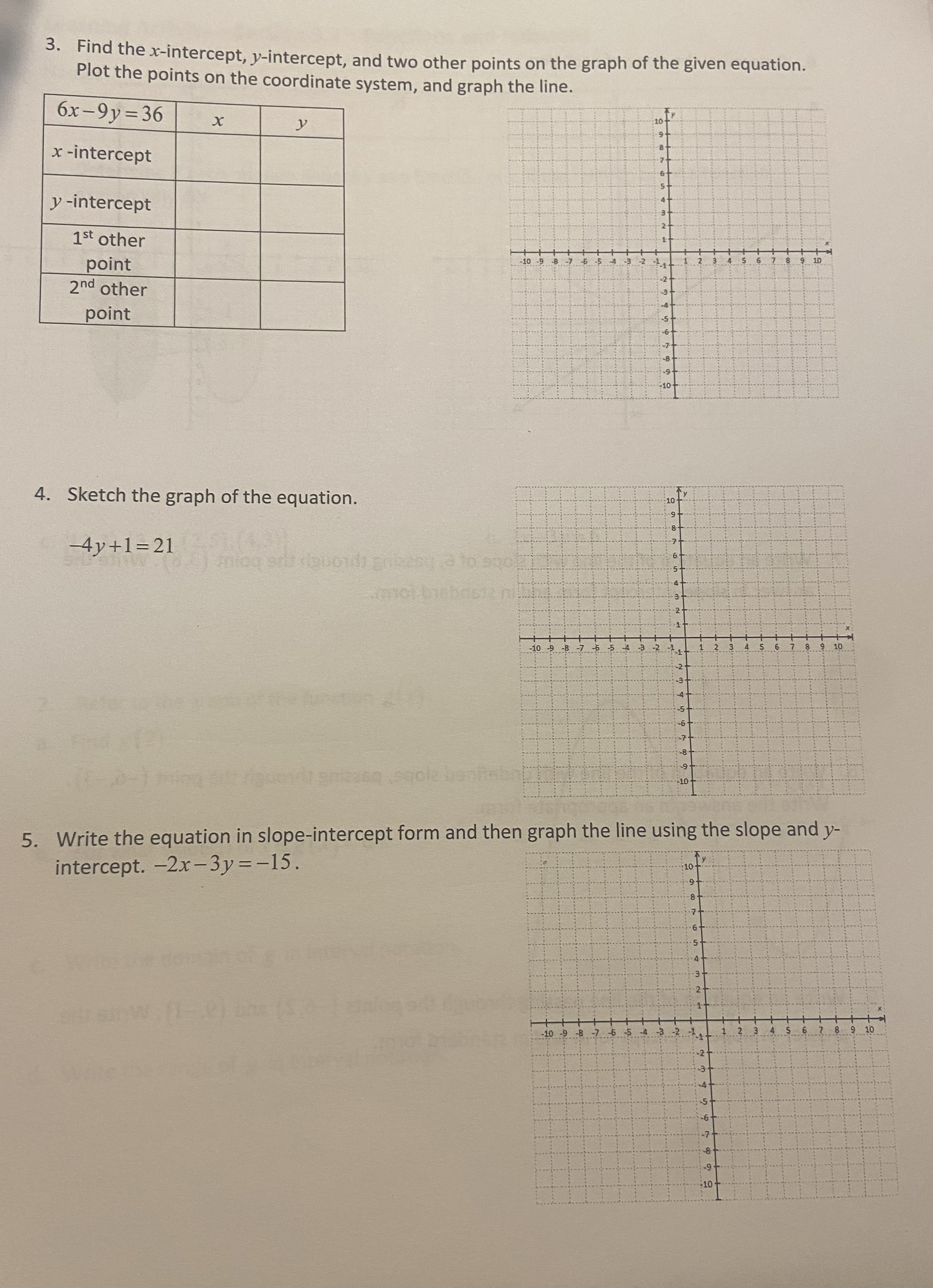 Solved 3. Find the x-intercept, y-intercept, and two other | Chegg.com