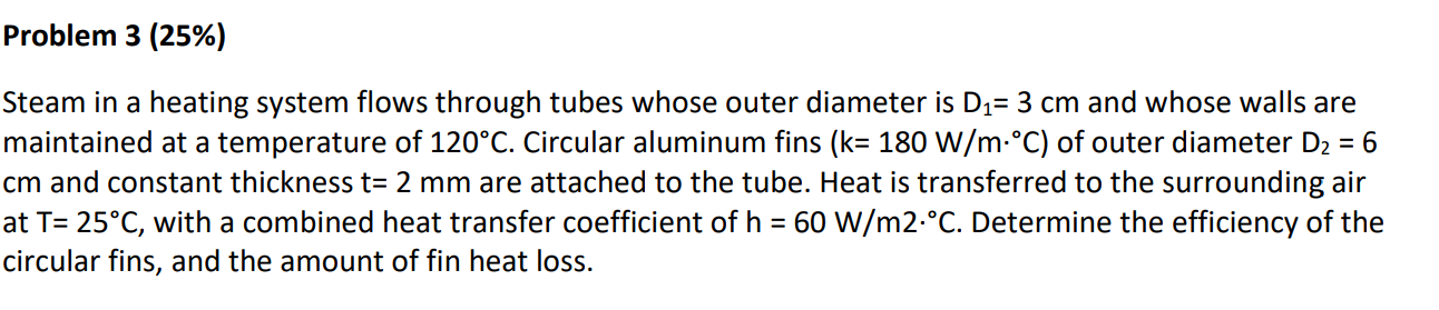 Solved Problem 3 (25%) Steam in a heating system flows | Chegg.com