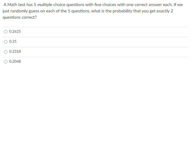Solved A Math test has 5 multiple choice questions with five | Chegg.com