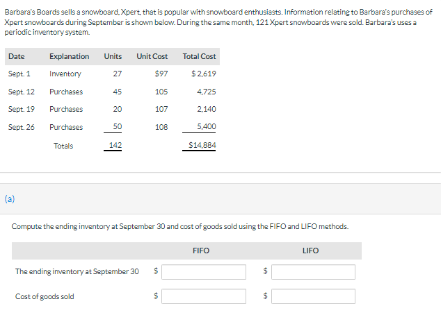 Solved Barbara's Boards sells a snowboard, Xpert, that is | Chegg.com