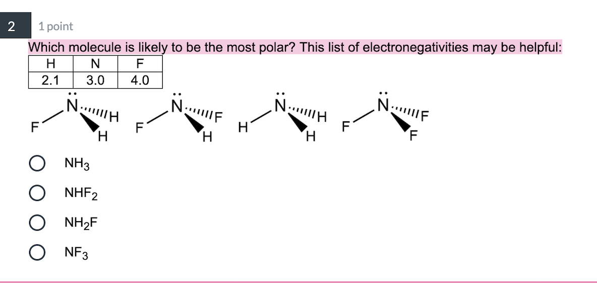 Solved 2 1 point Which molecule is likely to be the most | Chegg.com