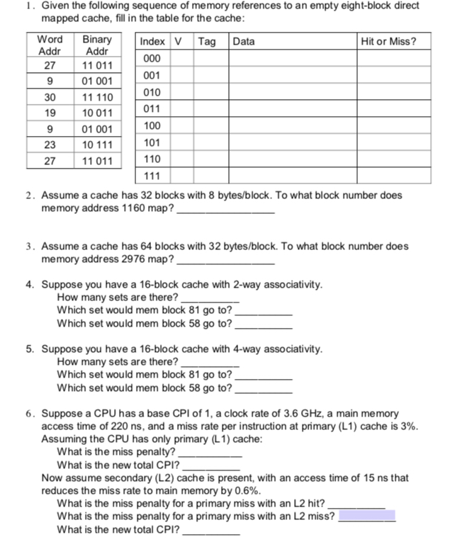 1. Given the following sequence of memory references | Chegg.com