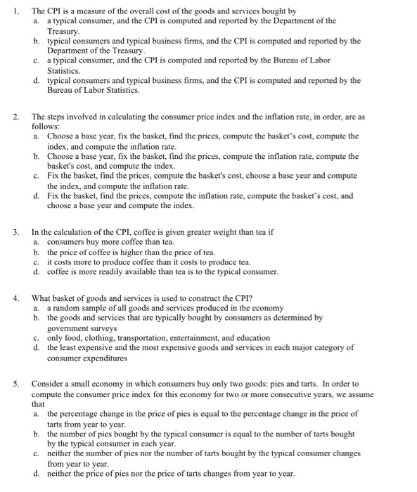 Solved 1. The CPI is a measure of the overall cost of the | Chegg.com