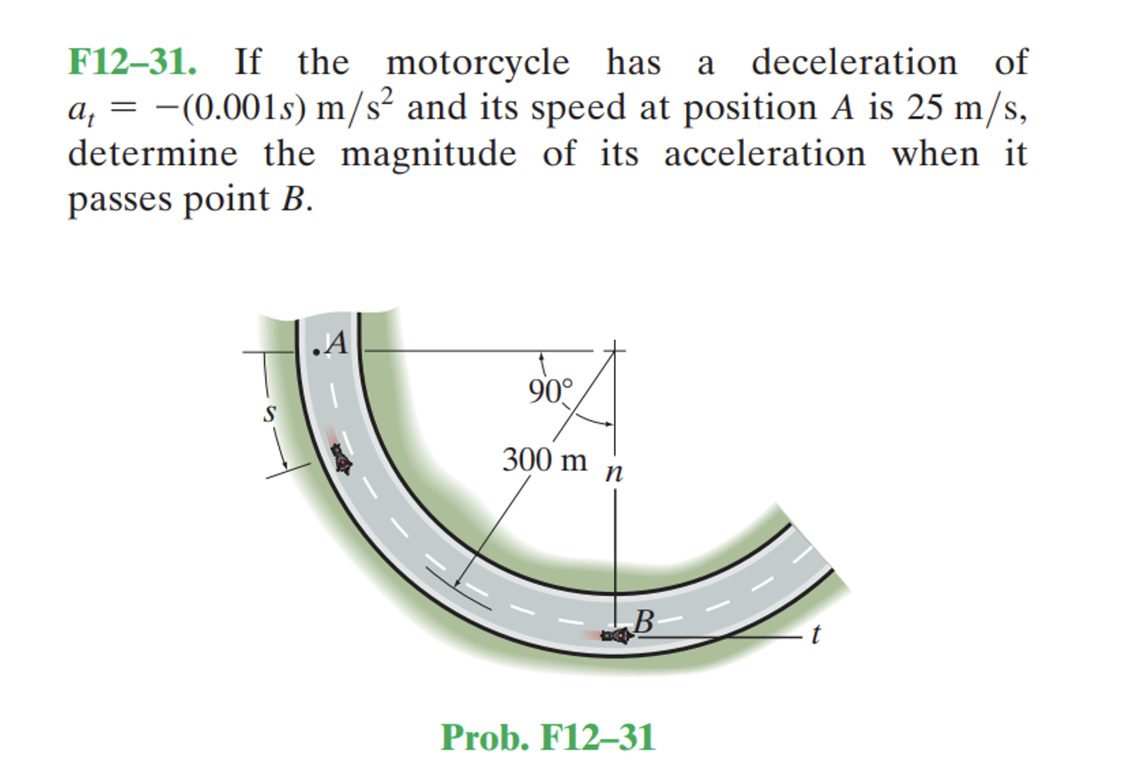 Solved F12-31. If the motorcycle has a deceleration of | Chegg.com