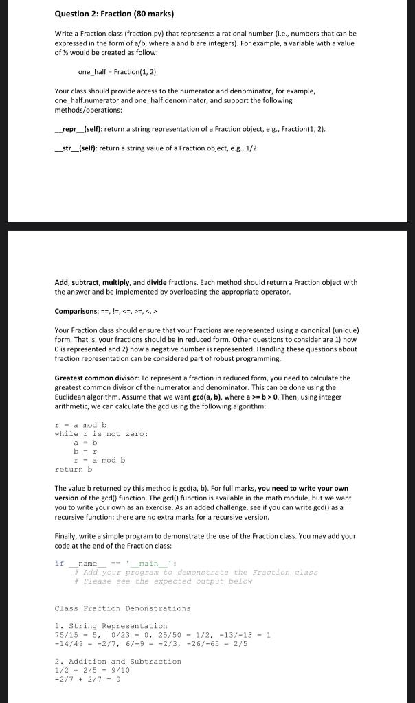 Question 2: Fraction (80 marks) Write a Fraction | Chegg.com