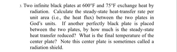 Solved 3. Two infinite black plates at 600°F and 75°F | Chegg.com