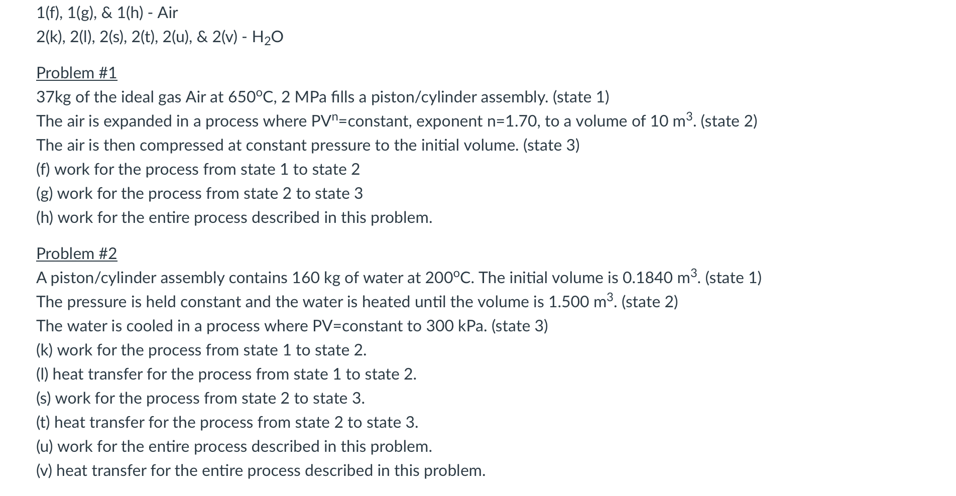 Solved 1(f), 1(g), & 1(h) - Air 2(k), 2(1), 2(s), 2(t), | Chegg.com
