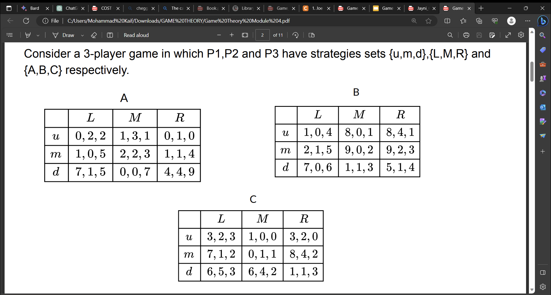 Solved For the 3- player game mentioned beforea. After | Chegg.com
