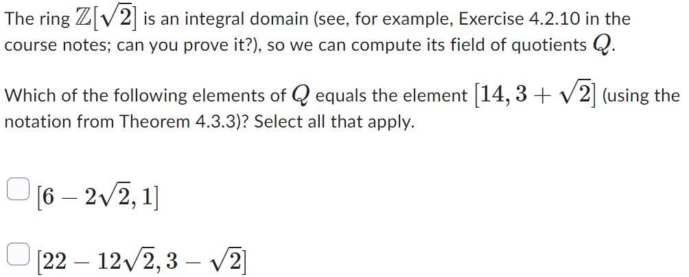 Solved The ring Z[2] is an integral domain (see, for | Chegg.com