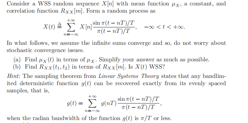 Solved Consider a WSS ﻿random sequence x[n] ﻿with mean | Chegg.com