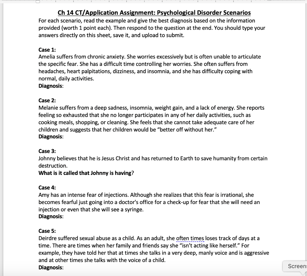 Solved Ch 14 CT/Application Assignment: Psychological | Chegg.com