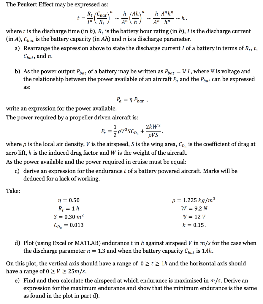 n -"- ) The Peukert Effect may be expressed as: Rt | Chegg.com