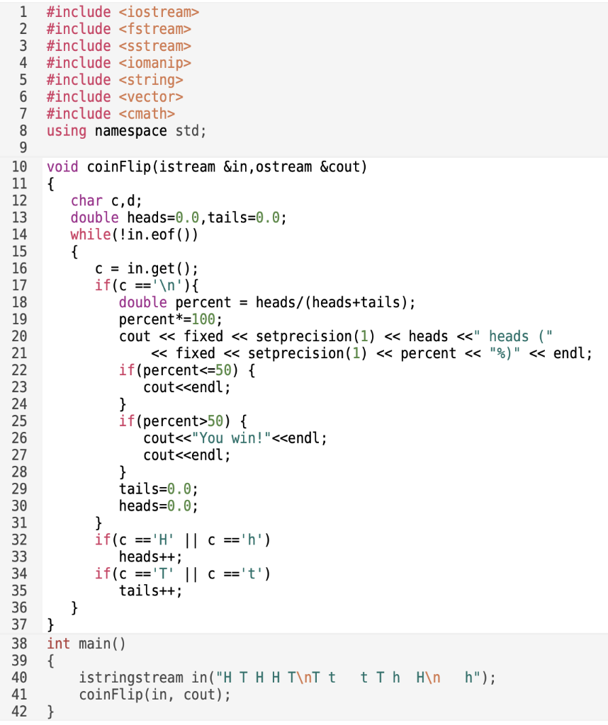 Solved Write a function coinflip that accepts an input | Chegg.com