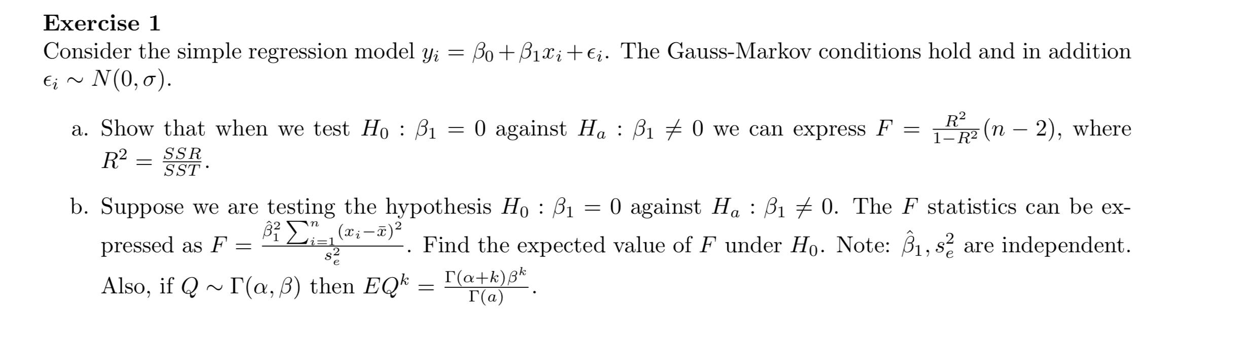Exercise 1 Consider the simple regression model yi = | Chegg.com