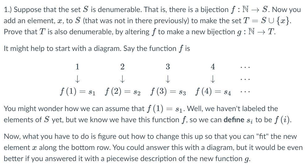 Solved 1.) Suppose that the set S is denumerable. That is, | Chegg.com