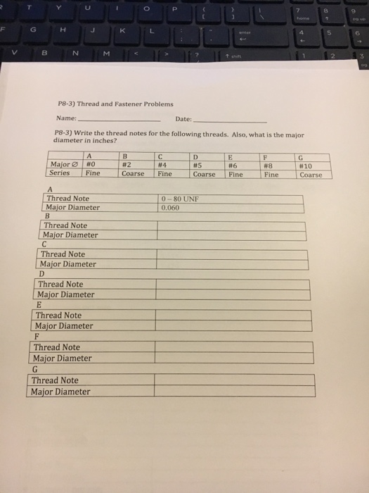 Solved 8. P8-3) Thread and Fastener Problems Name: P8-3) | Chegg.com