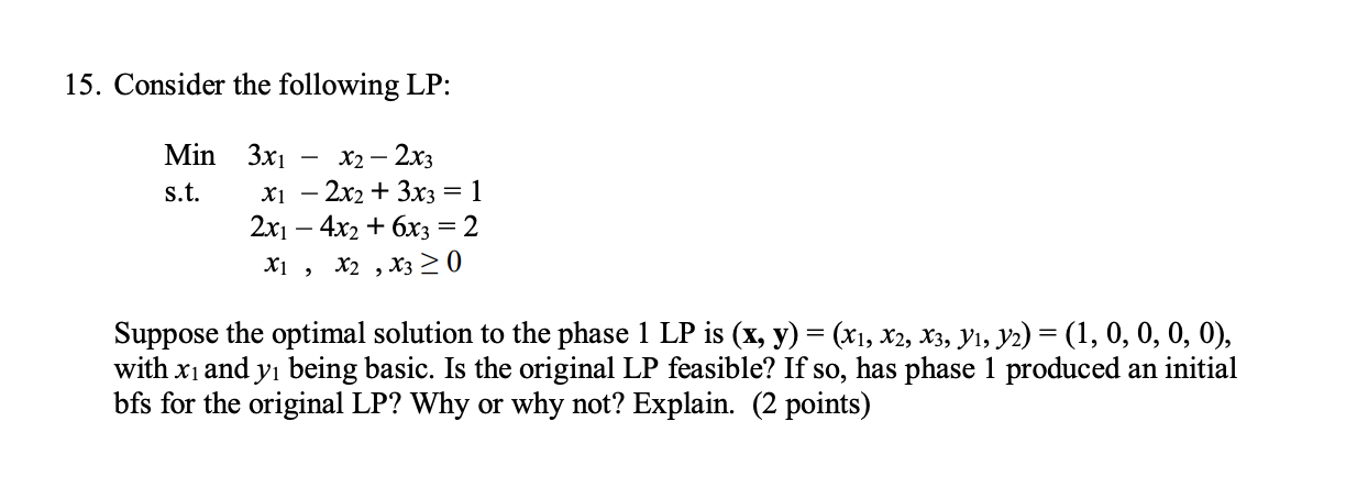 Solved 15. Consider the following LP: Min s.t. | Chegg.com