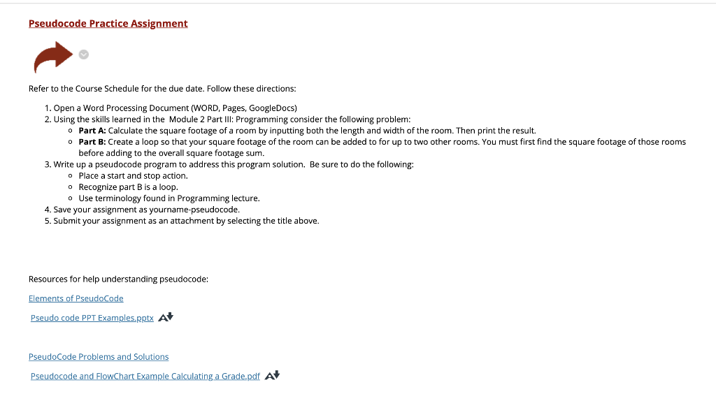 Solved Pseudocode Practice Assignment Refer to the Course | Chegg.com