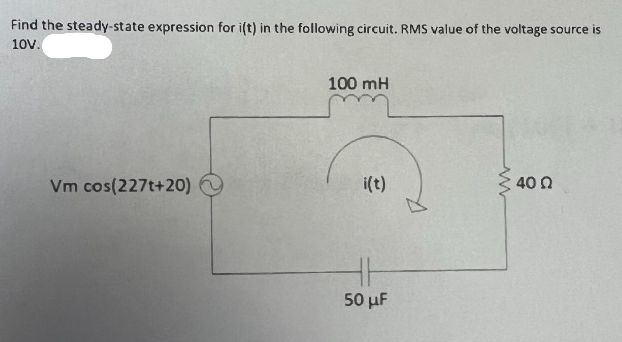 Solved Find the steady-state expression for i(t) in the | Chegg.com