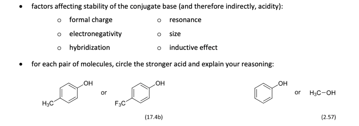 Solved factors affecting stability of the conjugate base | Chegg.com