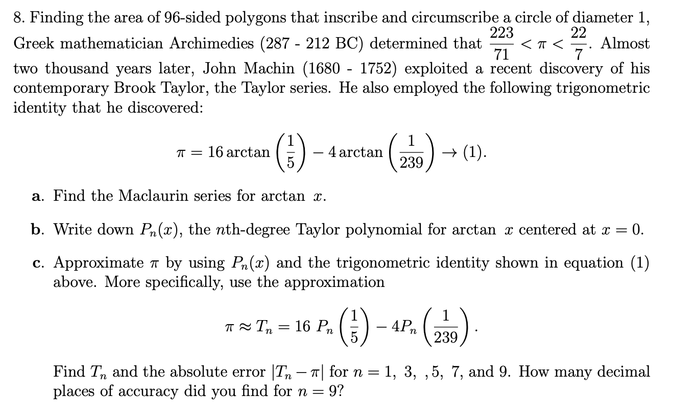 Solved 8. Finding the area of 96 -sided polygons that | Chegg.com