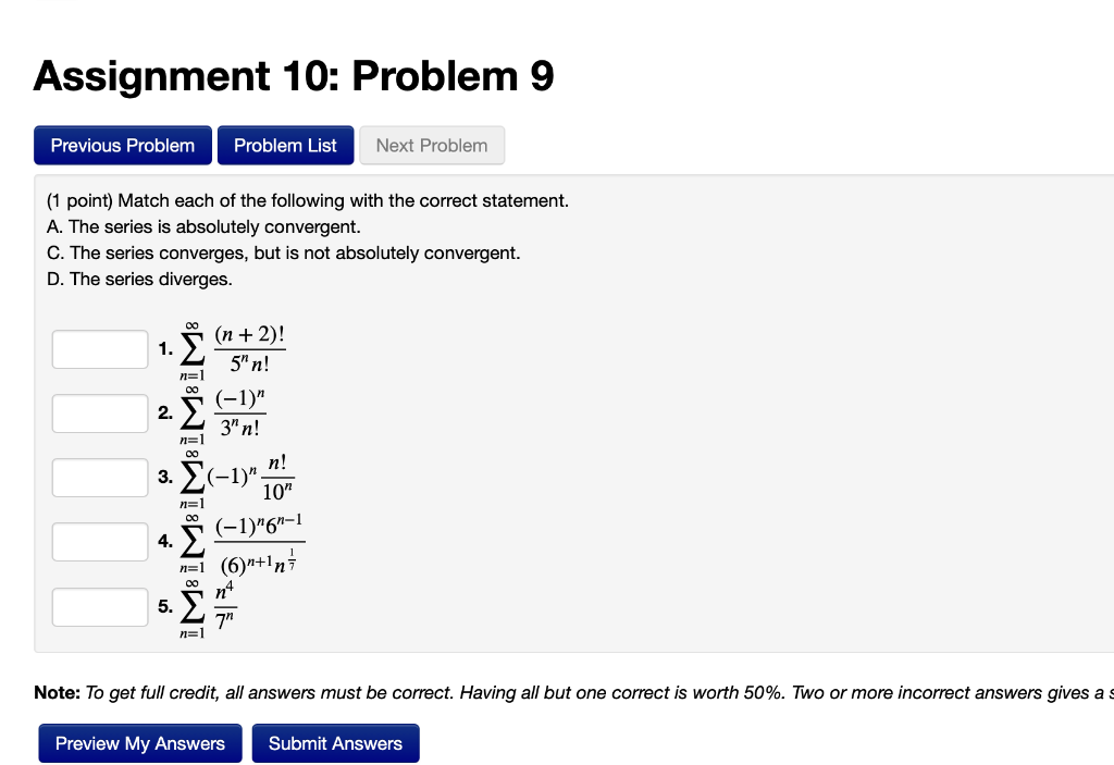 Solved Assignment 10 Problem 9 Previous Problem Problem 