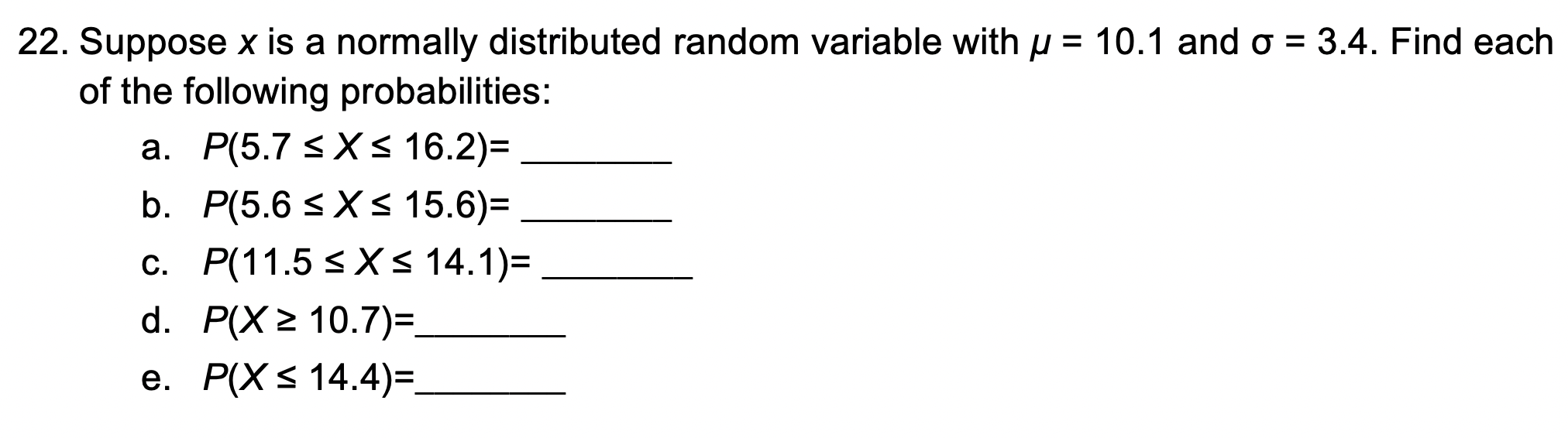 Solved 22. Suppose x is a normally distributed random | Chegg.com