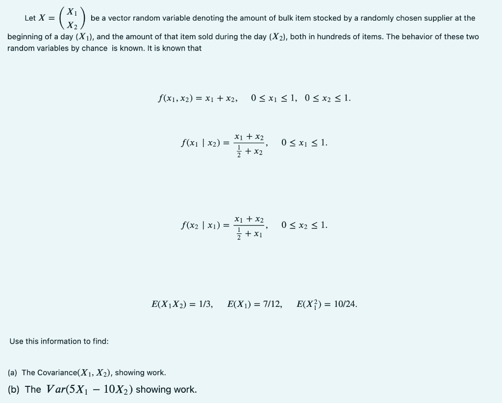 Solved Let Xx1x2 Be A Vector Random Variable Denoting The 