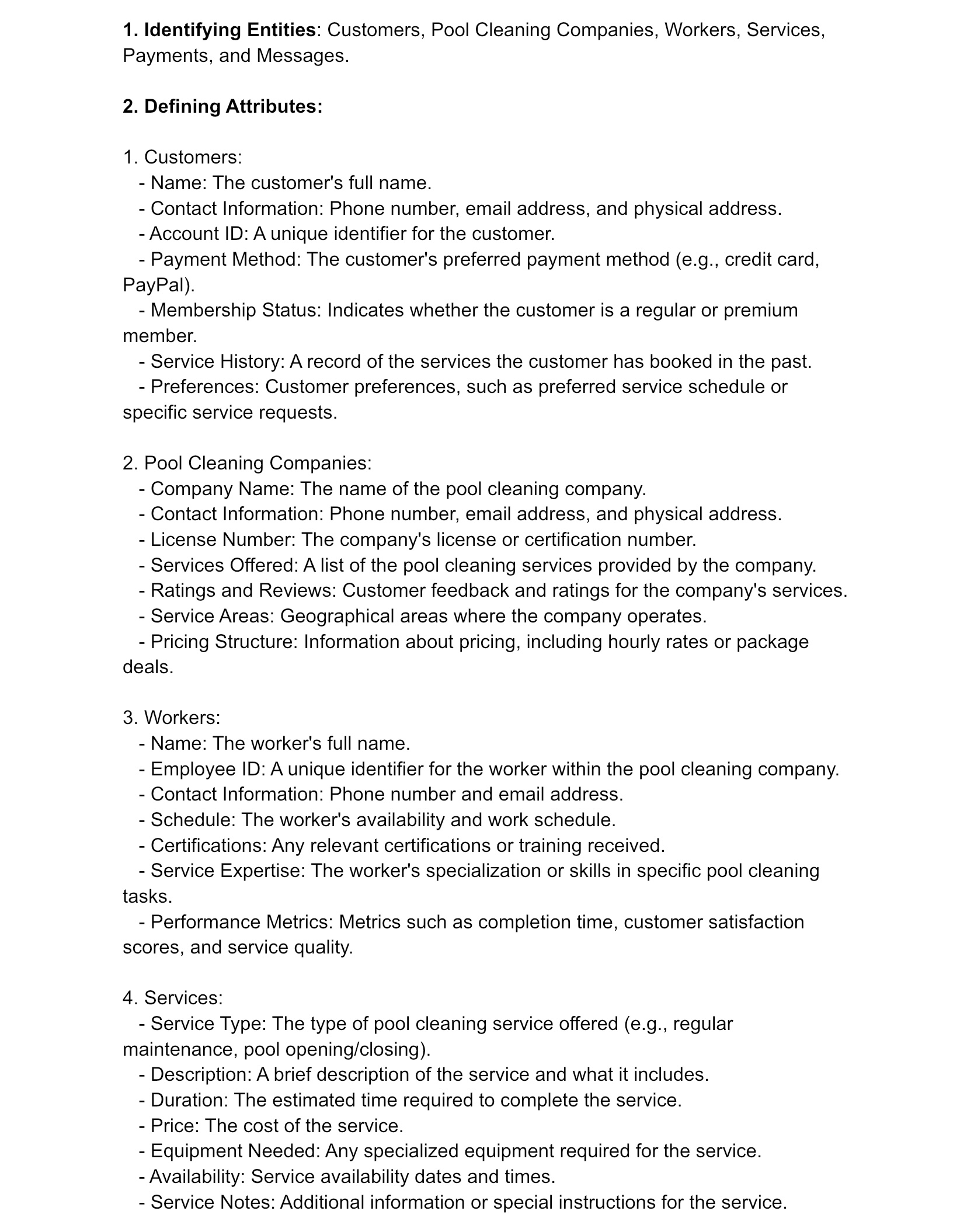 Solved 1. Identifying Entities: Customers, Pool Cleaning | Chegg.com