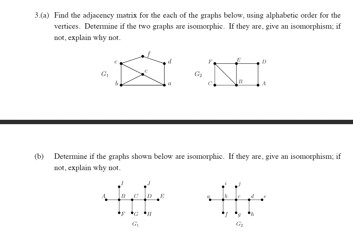 Solved 3.(a) Find the adjacency matrix for the each of the | Chegg.com Solved 3.(a) Find the adjacency matrix for the each of the | Chegg.com