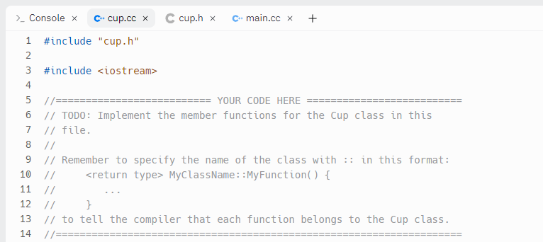 Solved This program simulates interactions with a cup object | Chegg.com
