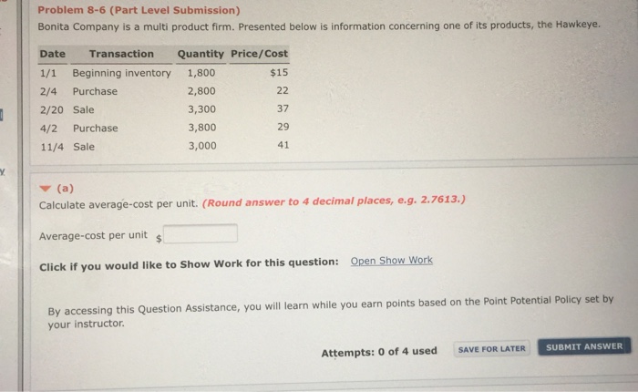 Solved Problem 8-6 (Part Level Submission) Bonita Company is | Chegg.com