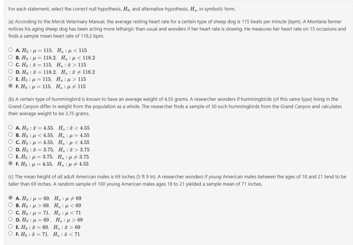 Solved For each statement, select the correct null | Chegg.com