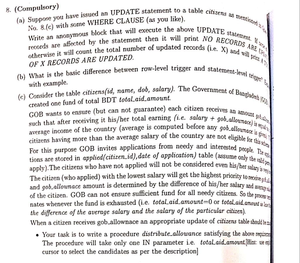 (Compulsory) (a) Suppose you have issued an UPDATE | Chegg.com