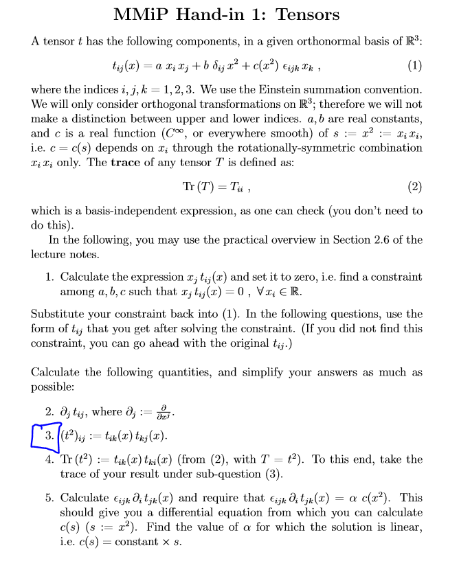 MMIP Hand-in 1: Tensors (1) A tensor t has the | Chegg.com